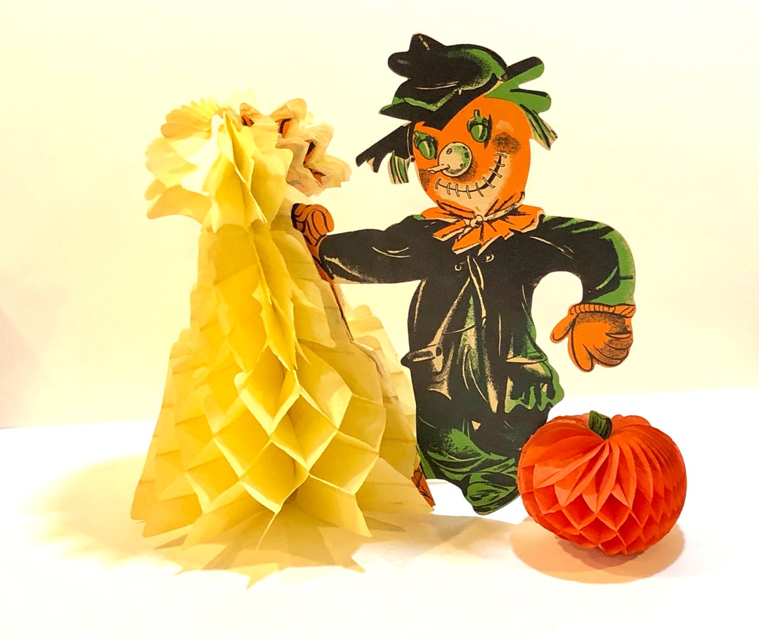 Vintage Halloween, Scarecrow Pumpkin, Honeycomb Centerpiece, Corn Shock ...