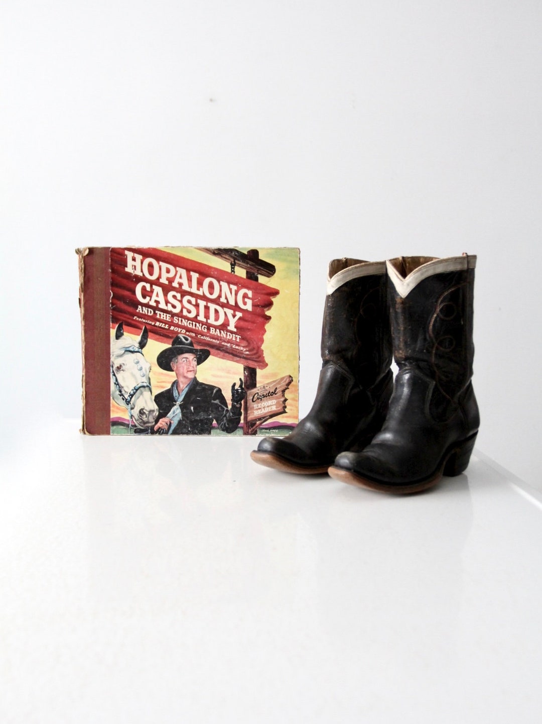 Vintage Hopalong Cassidy Cowboy Boots & Record Book Set - 1950s - Etsy