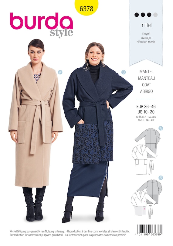 BurdaStyle Sewing Pattern Coat Sewing Sewing & Fiber Kits & How To etna ...