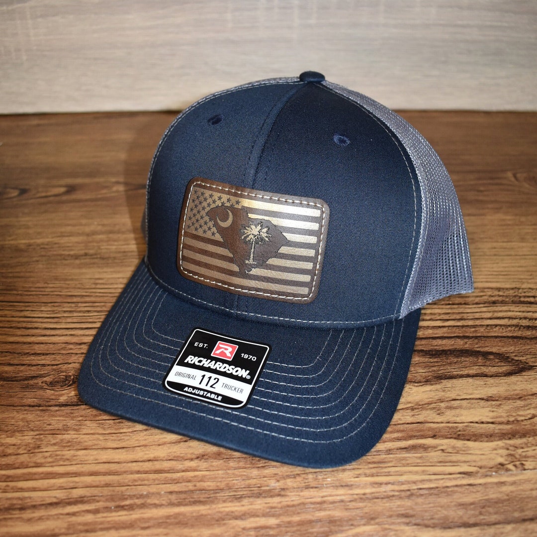 American Flag Hat Patch, State Leather Patch on Hat, USA Hat, Florida Hat, South Carolina Hat ...