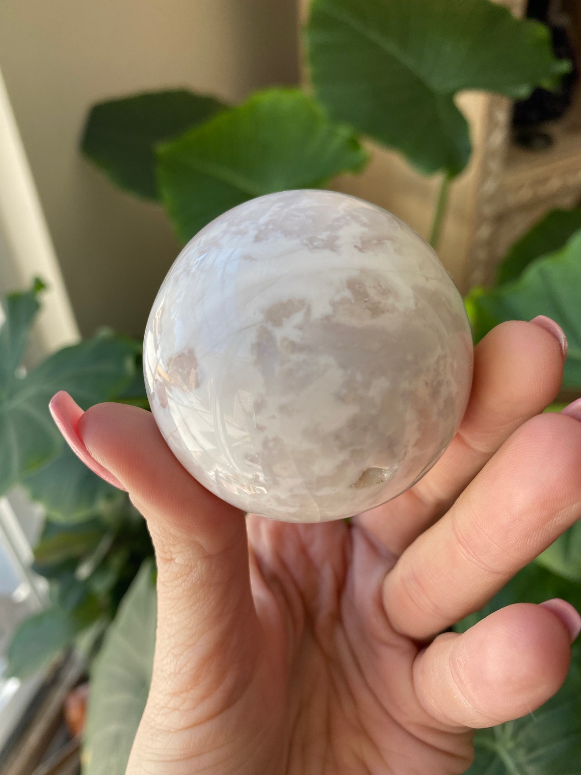 Plume Agate Sphere Orb White Chalcedony Druzy Agate | Etsy