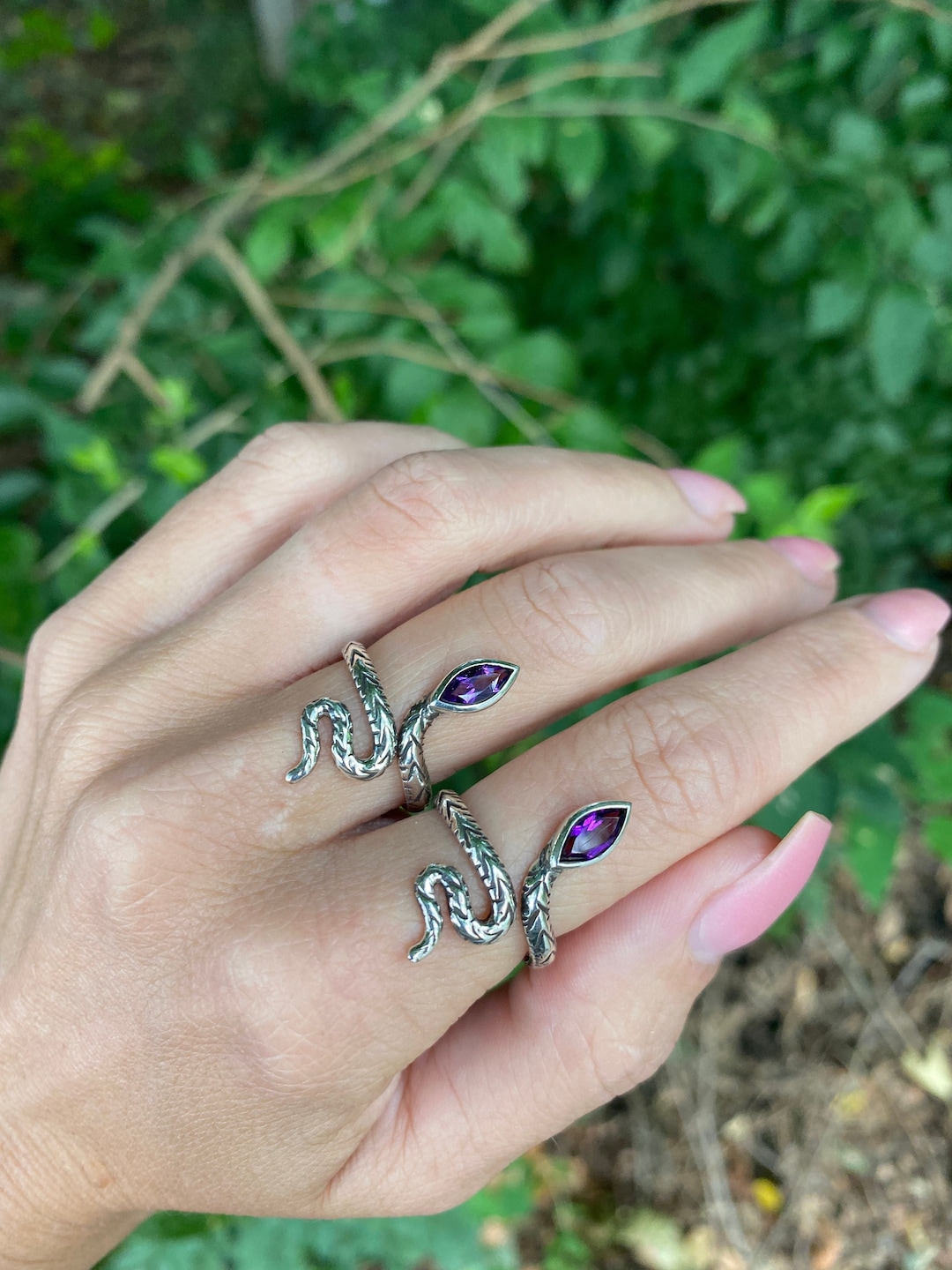 Amethyst Snake Ring, Sterling Silver, Wrap Ring - Etsy