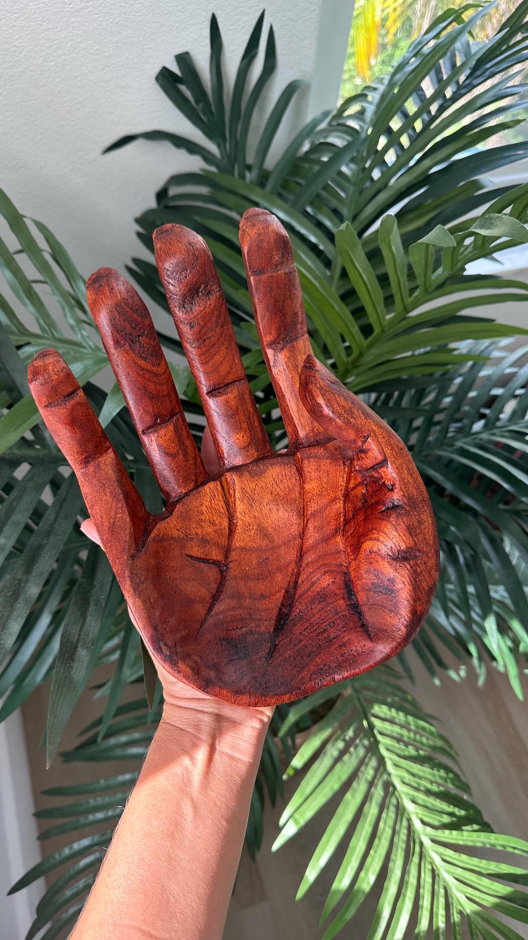 Large Wooden Hand Bowl | 9” Carved Hand Dish | Wood Display Bowl - Etsy