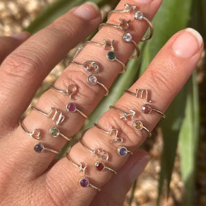Zodiac Gemstone Ring, Minimalist, Adjustable Size, Crystal Astrology ...