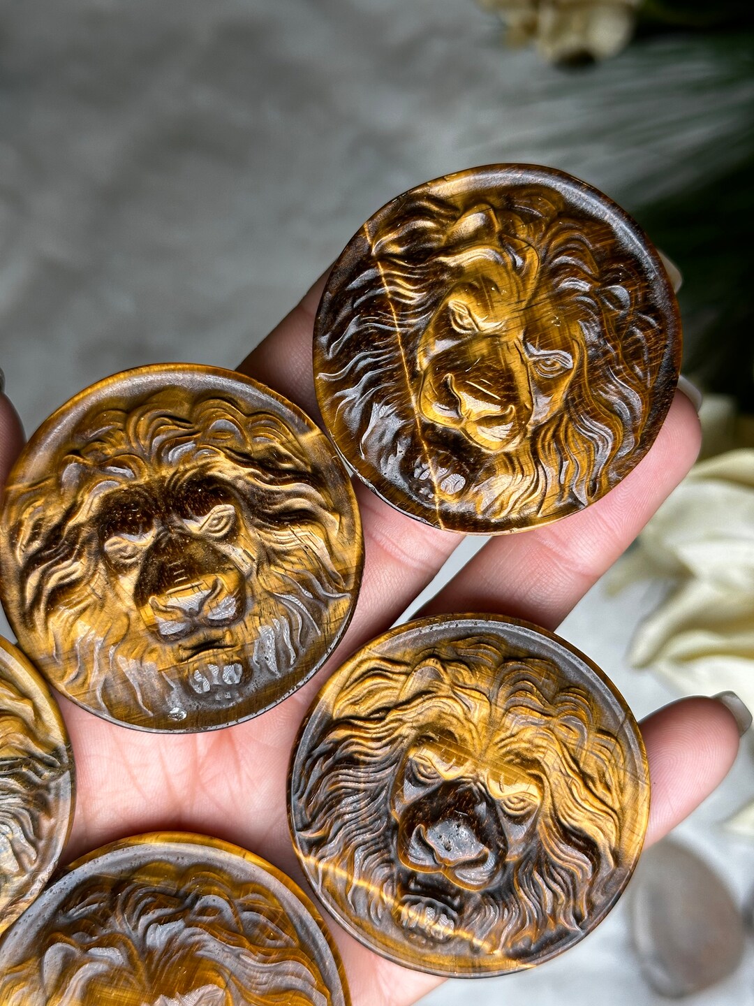 Tiger Eye Lion Medallion, Gold Tiger Eye, Protection Stone, Courage ...