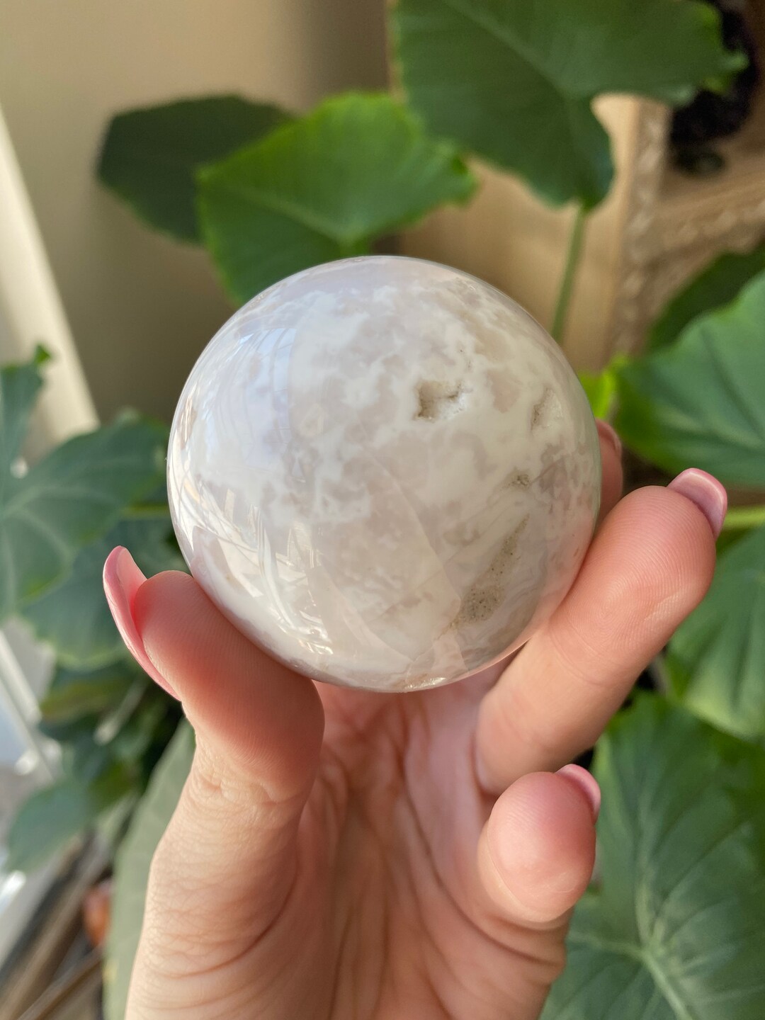 Plume Agate Sphere, Orb, White Chalcedony, Druzy Agate, Snow Agate - Etsy