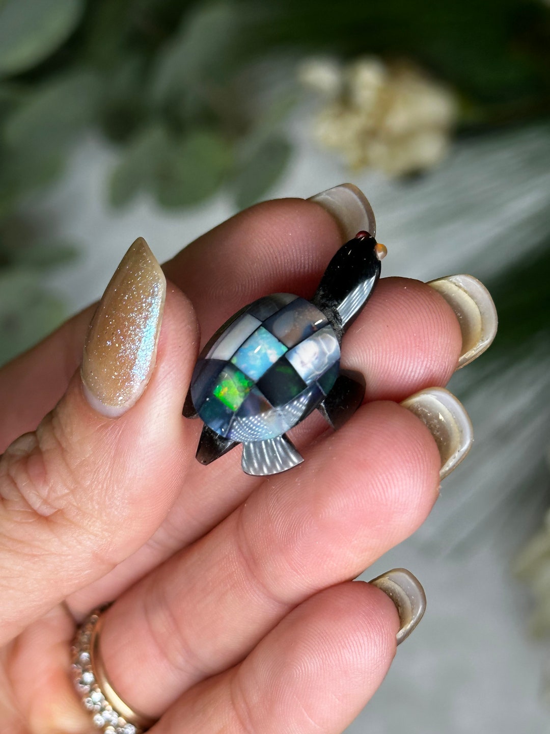 Mexican Fire Opal and Obsidian Turtle - Etsy