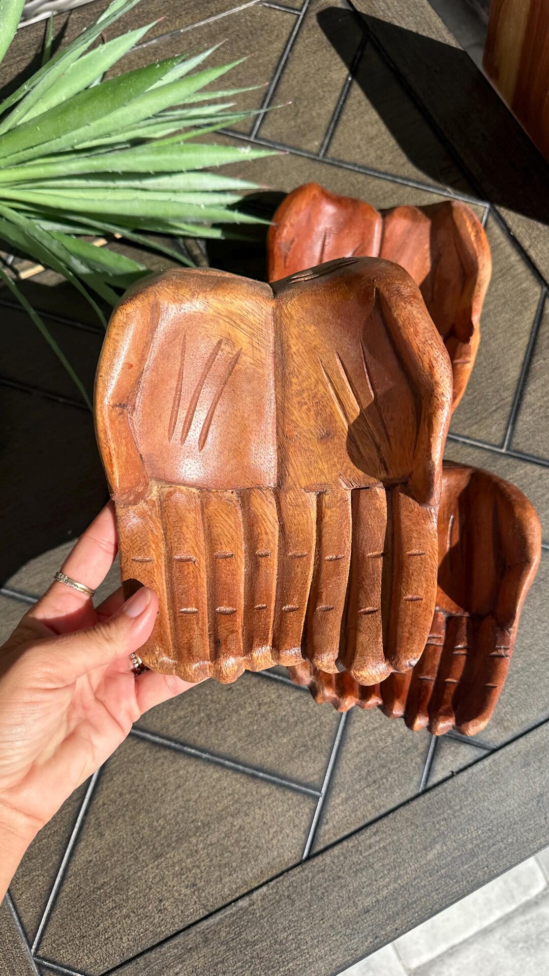 Large Wood Hand Bowl, 8” Carved Hands Dish, Tray, Indonesian Wooded ...