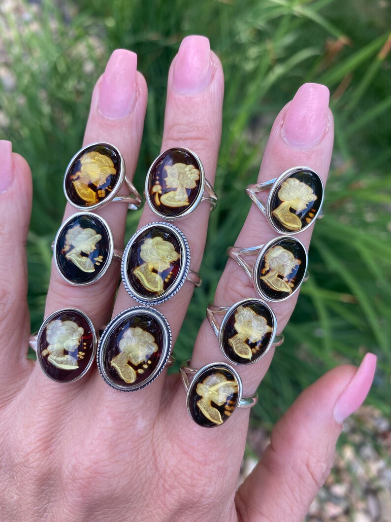 Hand Carved Amber Cameo Silhouette Ring Cameo Ring Amber - Etsy