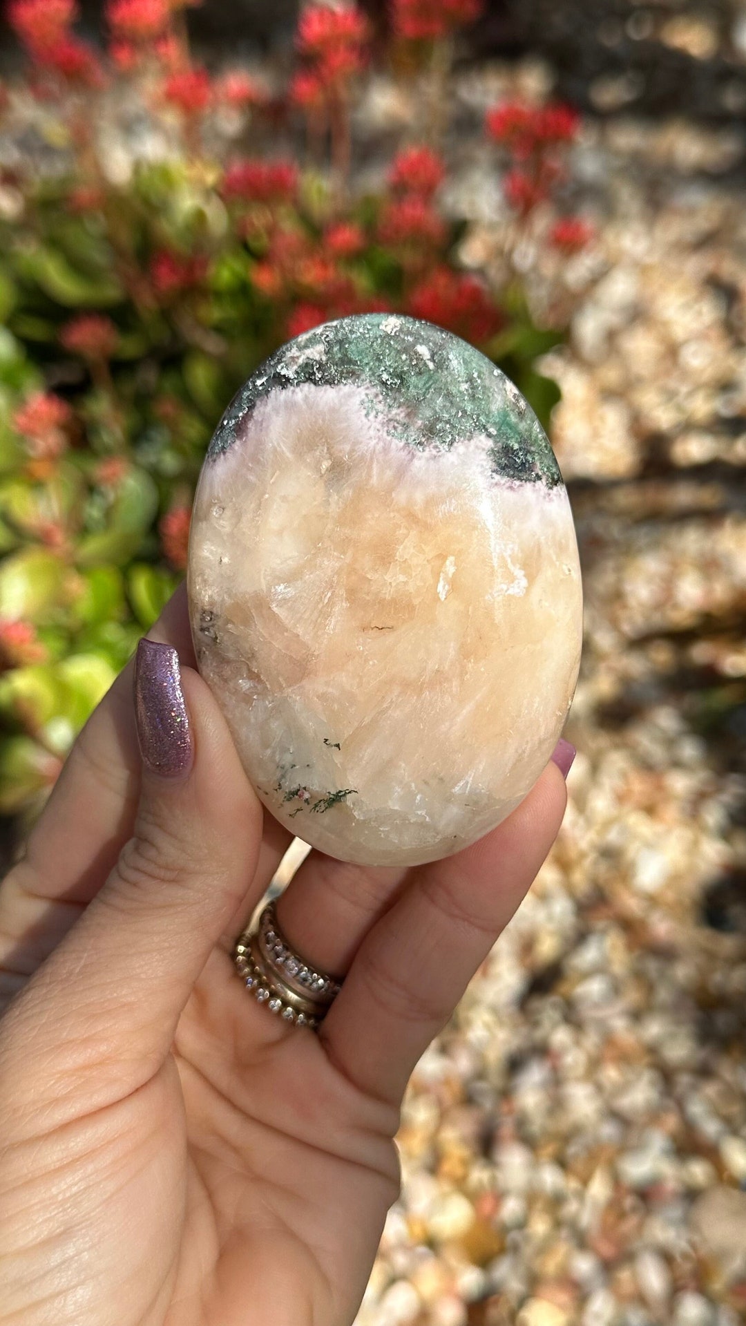 Peach Stilbite With Huelanite Palm Stone, Palmstone - Etsy