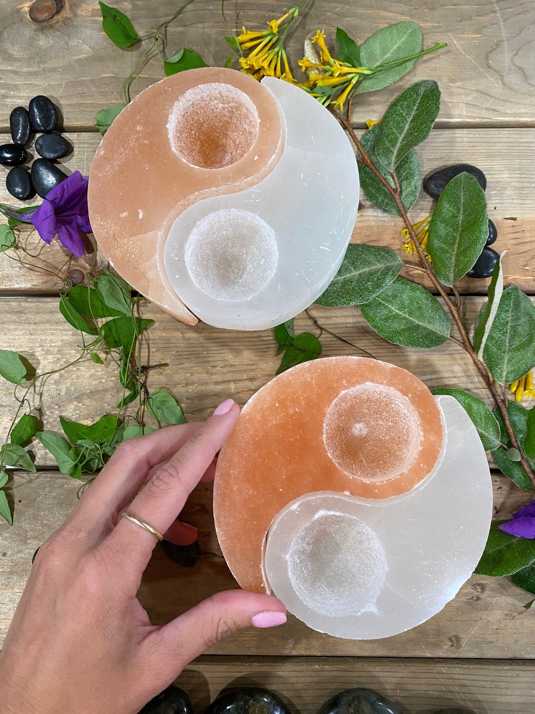 Selenite Satin Spar Yin Yang Candle Holder - Etsy