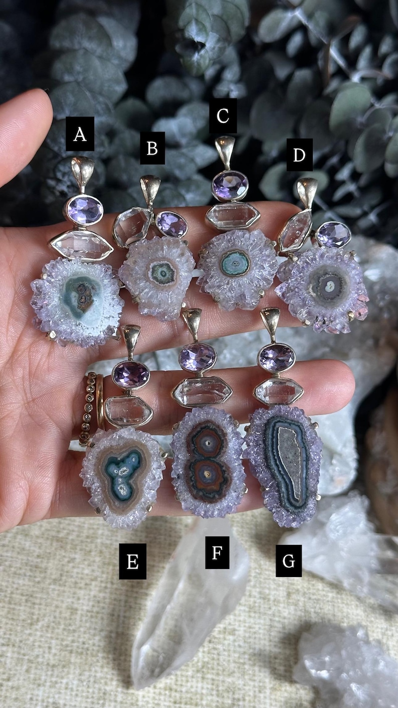 Amethyst Stalactite Herkimer Diamond Necklace: Sterling Silver Pendant ...