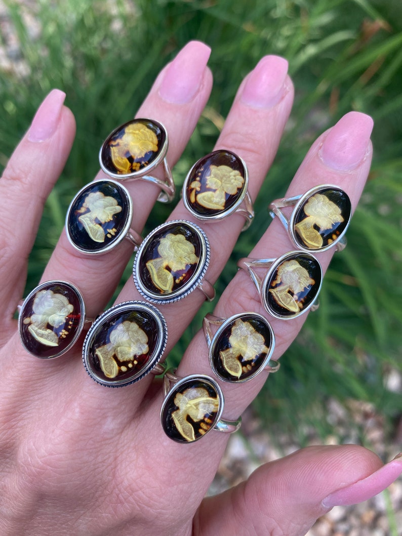 Hand carved amber cameo silhouette ring cameo ring amber | Etsy