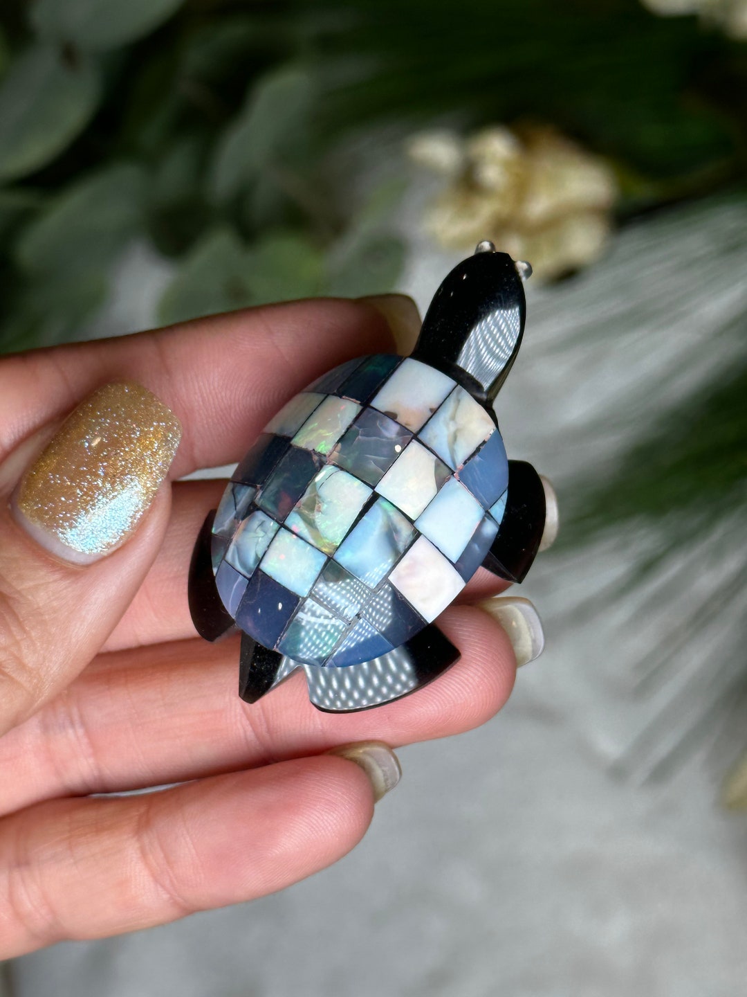 Mexican Fire Opal and Obsidian Turtle - Etsy