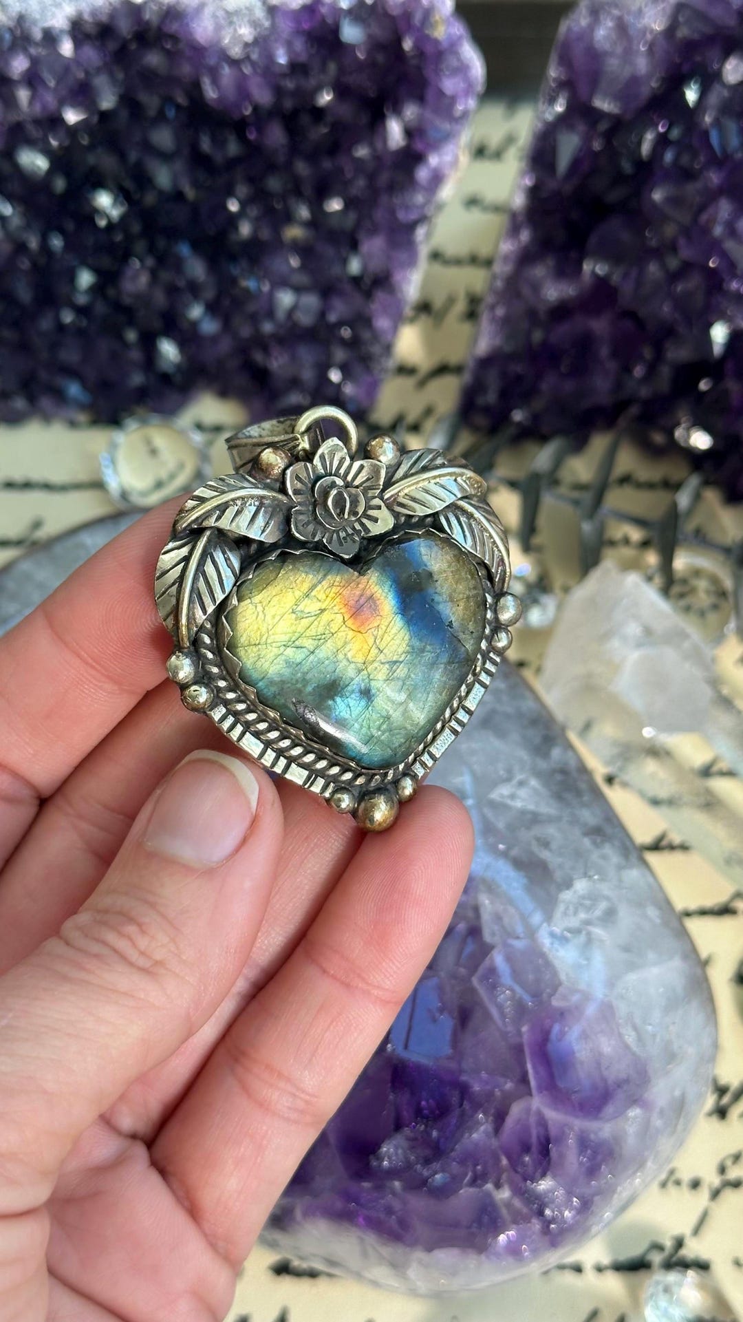 Extra Large Statement TIBETIAN Silver Labradorite Heart Pendant ...