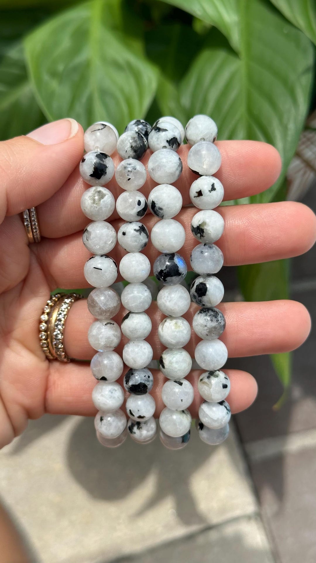 8mm Moonstone Bracelet, Blue Flash White Moonstone, Black Tourmaline ...