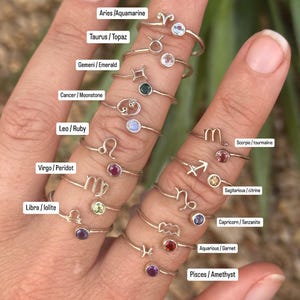 Zodiac Gemstone Ring, Minimalist, Adjustable Size, Crystal Astrology ...