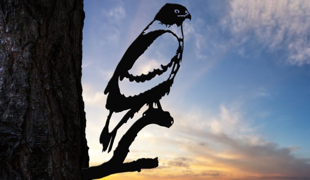Buzzard on a Branch Metal Tree Art Metal Bird Garden Steel Rusty Silver ...