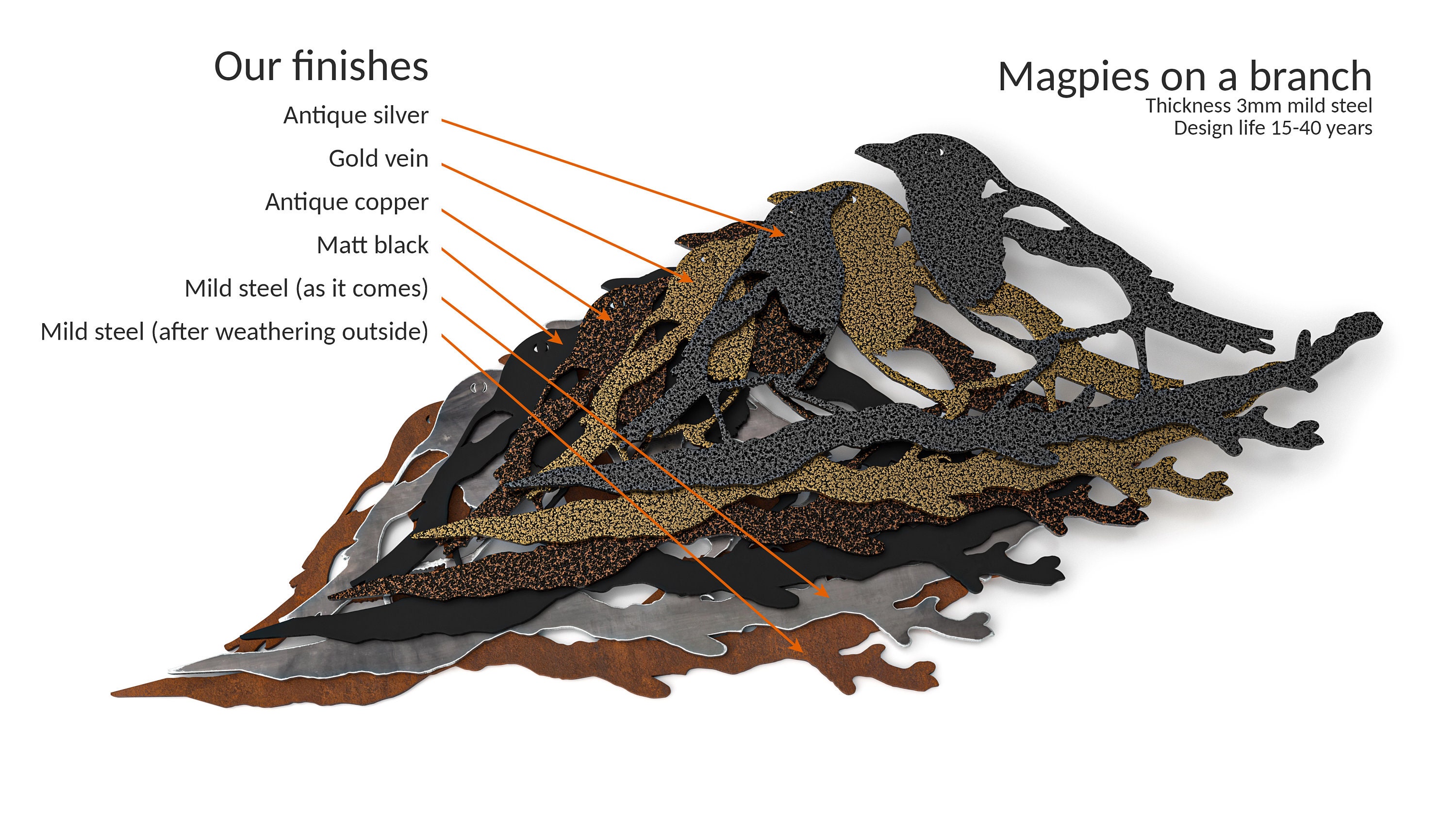Magpie Metal Tree Art Metal Bird Garden Steel Rusty Silver - Etsy Australia