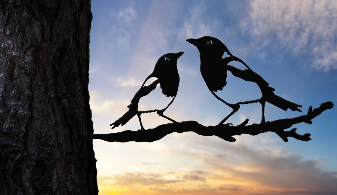 Magpie Metal Tree Art Metal Bird Garden Steel Rusty Silver | Etsy