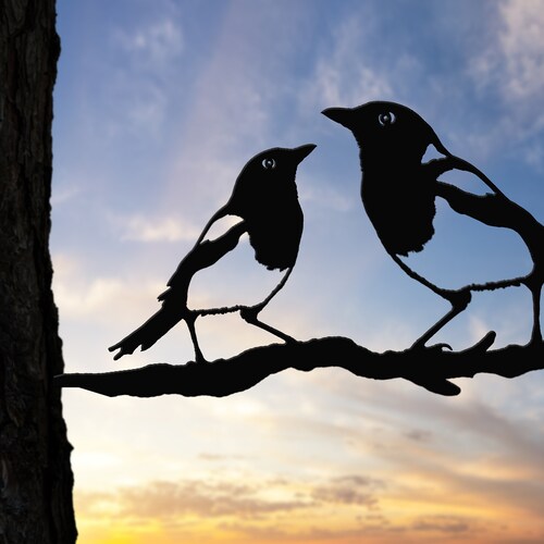 Magpie Metal Tree Art Metal Bird Garden Steel Rusty Silver - Etsy UK