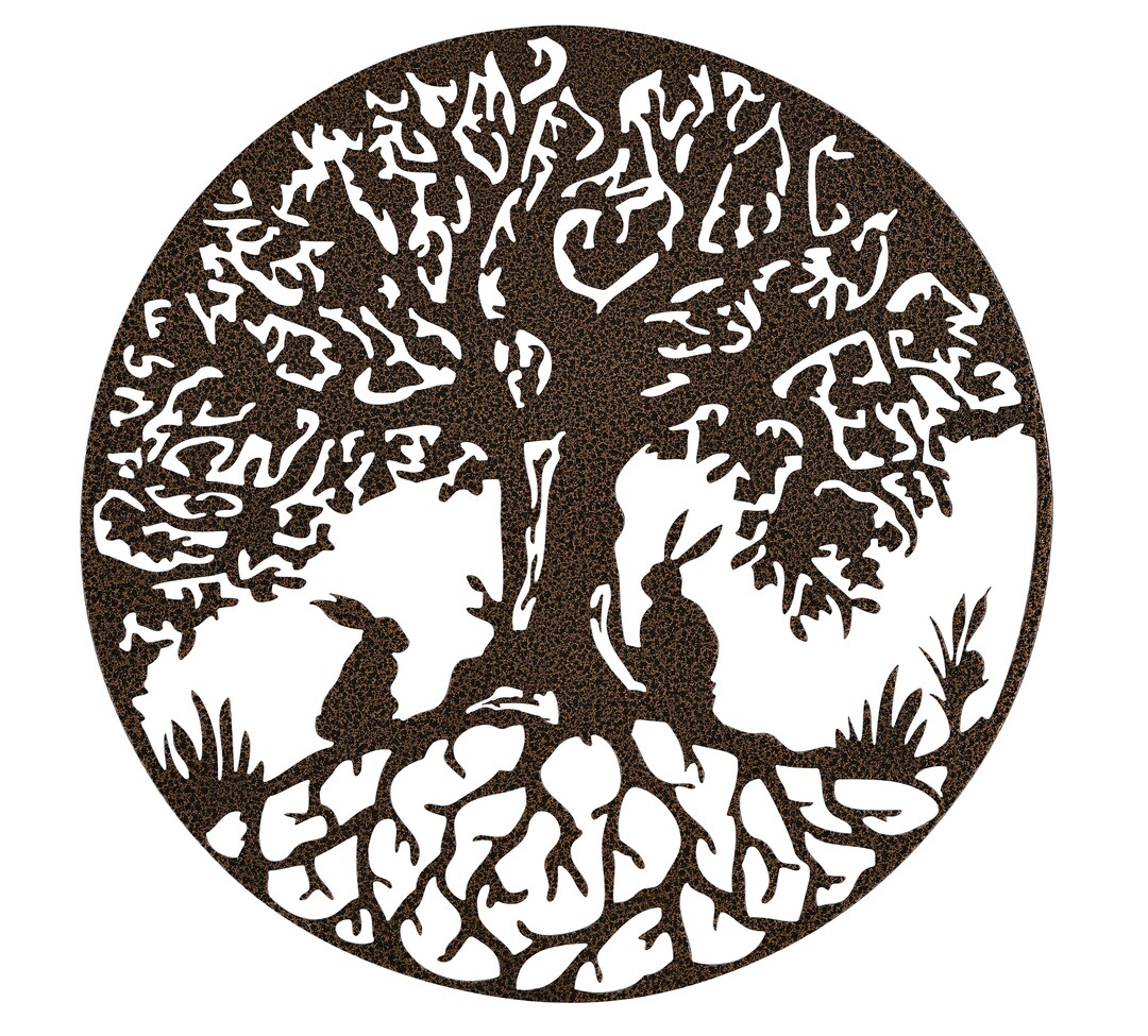 Antique Copper Finish Tree of Life With Hares/rabbits Solid Steel Metal ...