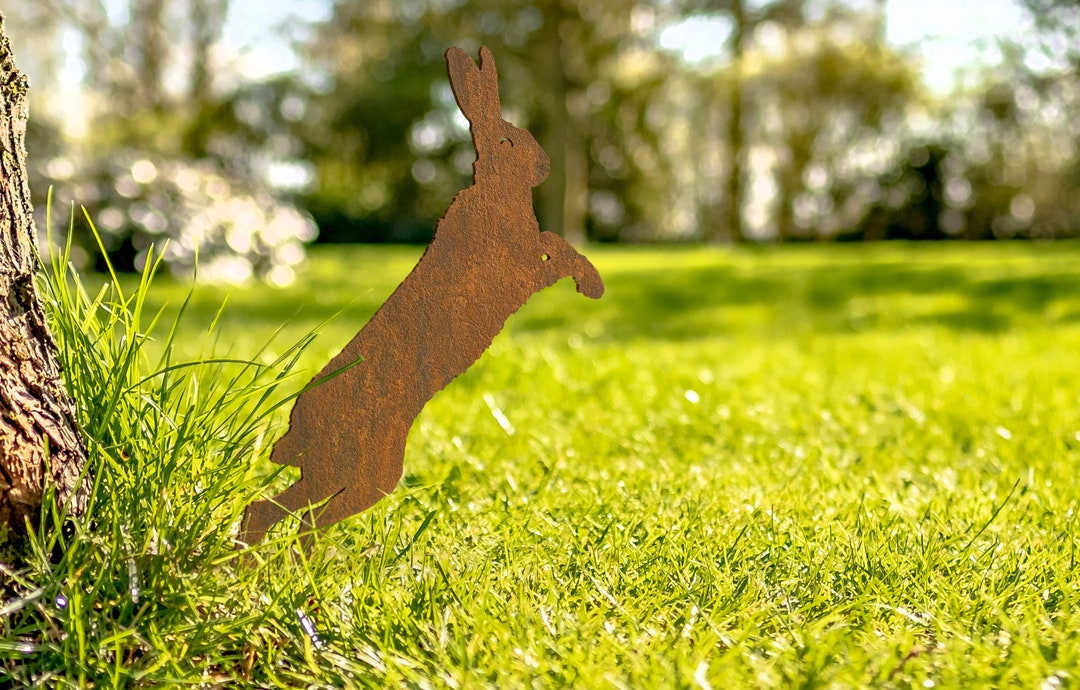 Garden Hare Jumping Leaping Ornament Decoration , Rusty Hare, Black ...