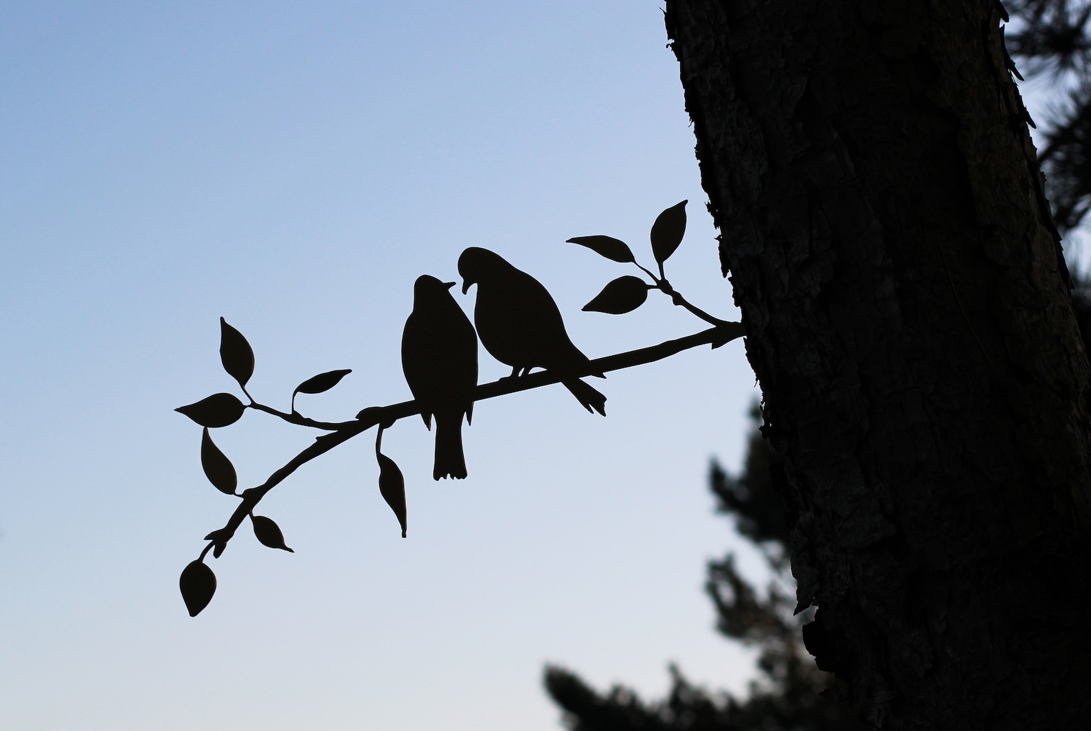 Love Birds Metal Tree Art Metal Bird Garden Steel Rusty Silver | Etsy