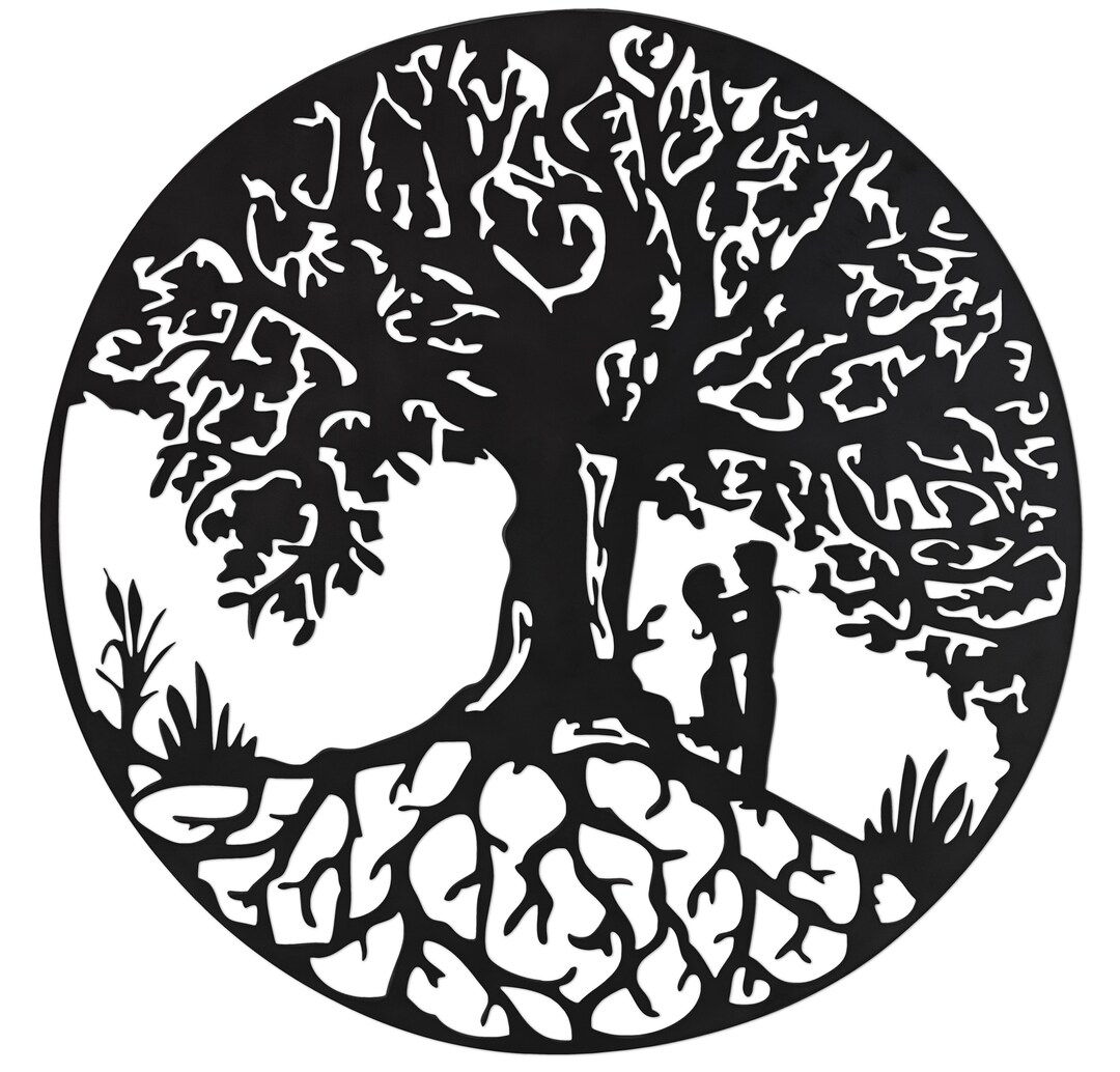 Black Finish Tree of Life With a Couple, Lovers, People, Solid Steel ...