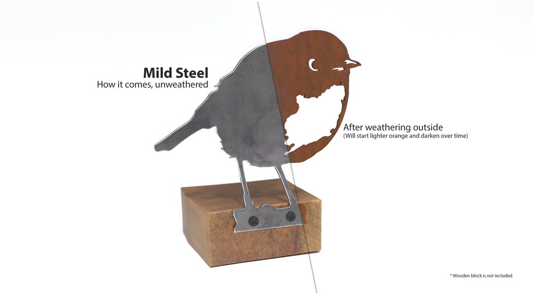 Baby Robin Metal Bird Art Mini Screw on Silhouette Patina Rusty Garden ...