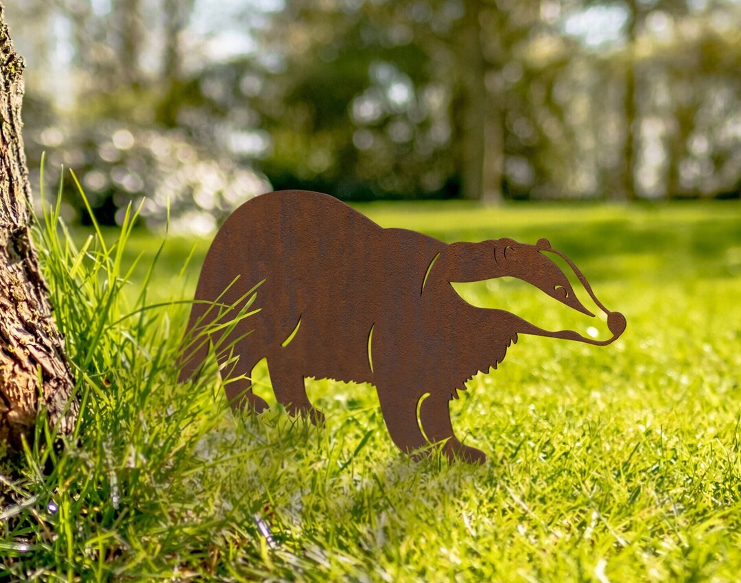 Badger Metal Garden Ornament Decoration, Stake, Spike, Rusty, Powder ...