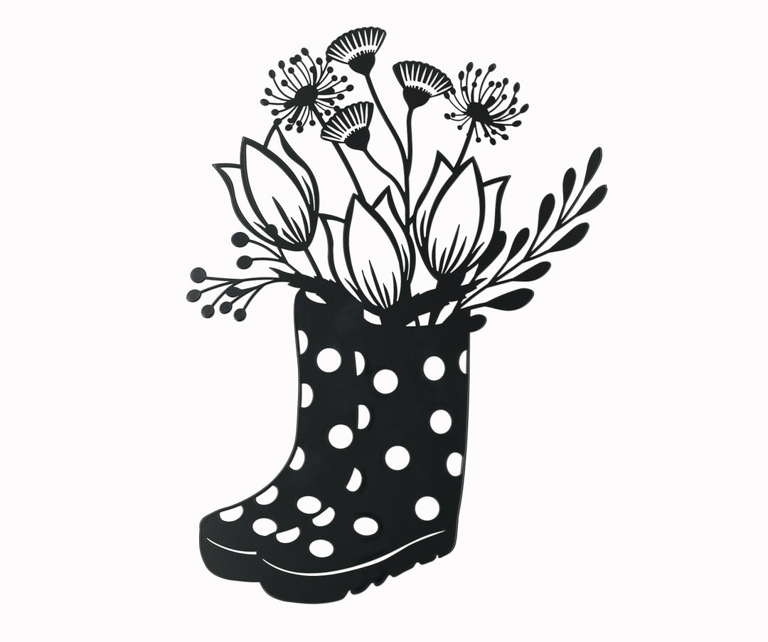 Wellington Welly Boot and Flowers Metal Steel Wall Art, Gift, Garden ...