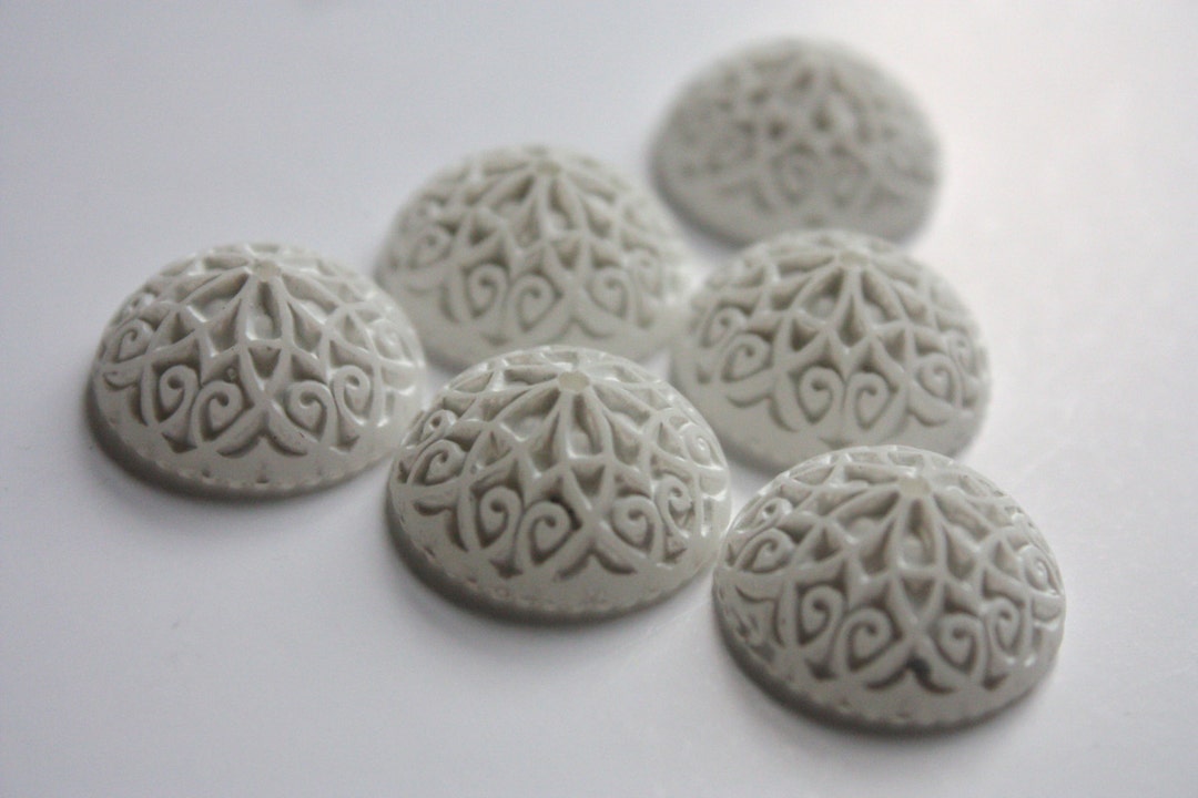 18mm Patterned White Bead Enhancers. Two Tone White Bead Caps ...