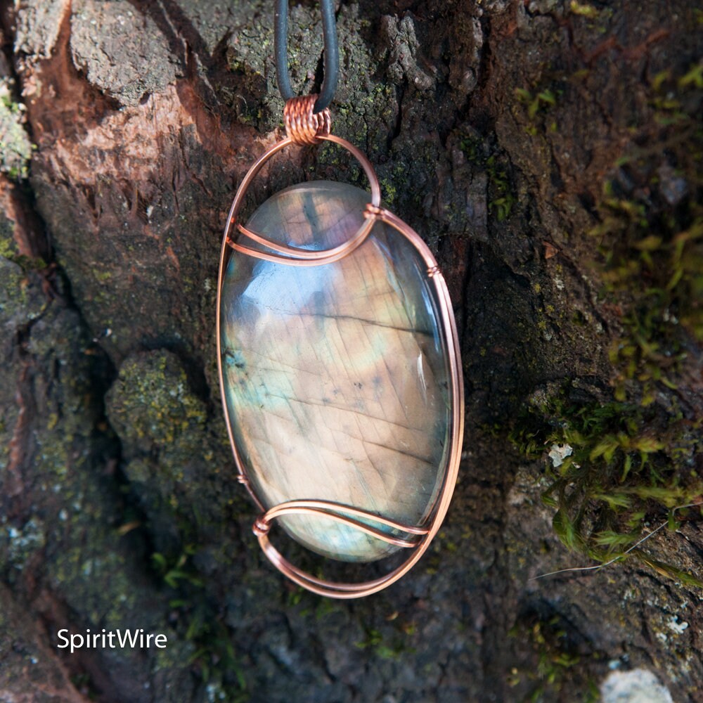 Very Large Multifire Spectrolite / Labradorite Pendant Copper | Etsy