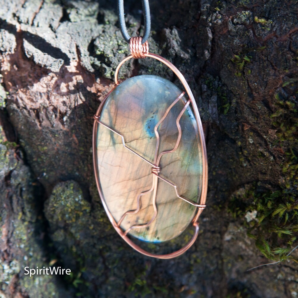 Very Large Multifire Spectrolite / Labradorite Pendant Copper | Etsy