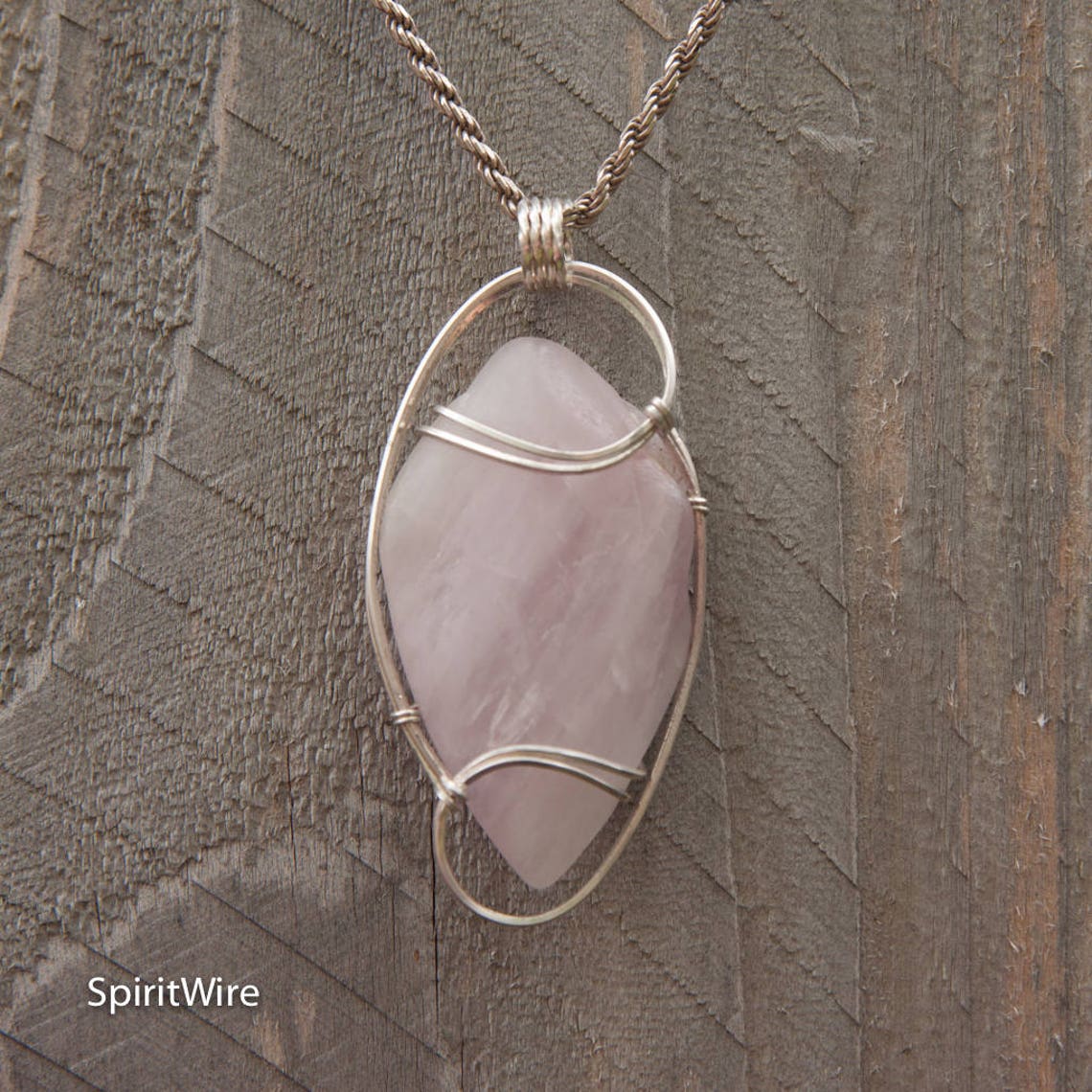 Glistening Pink Kunzite Crystal Pendant Sterling Silver Wire - Etsy