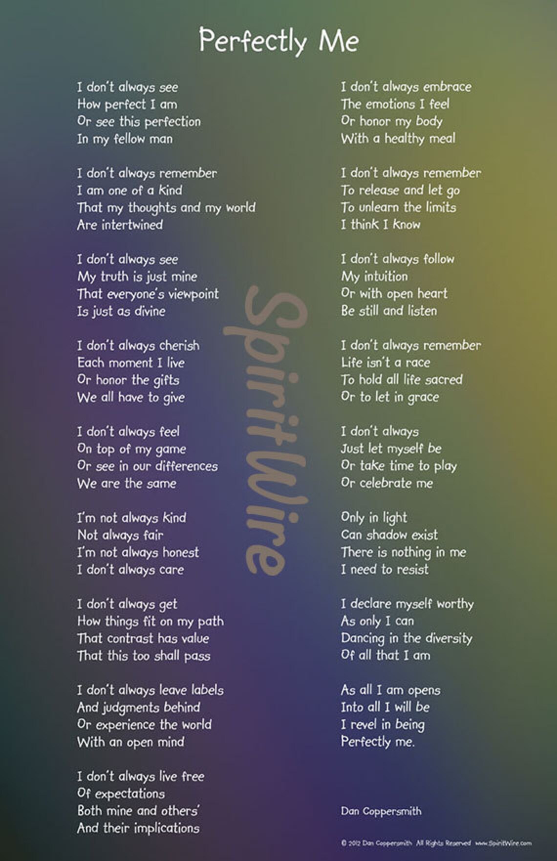 Perfectly Me Poem by Dan Coppersmith, Uplifting Poem & Photography ...