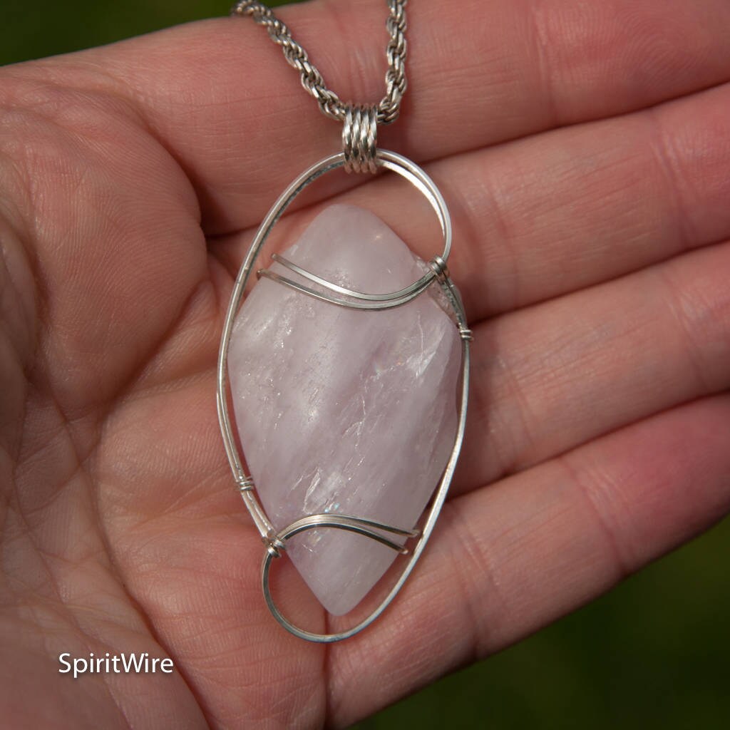 Glistening Pink Kunzite Crystal Pendant Sterling Silver Wire - Etsy