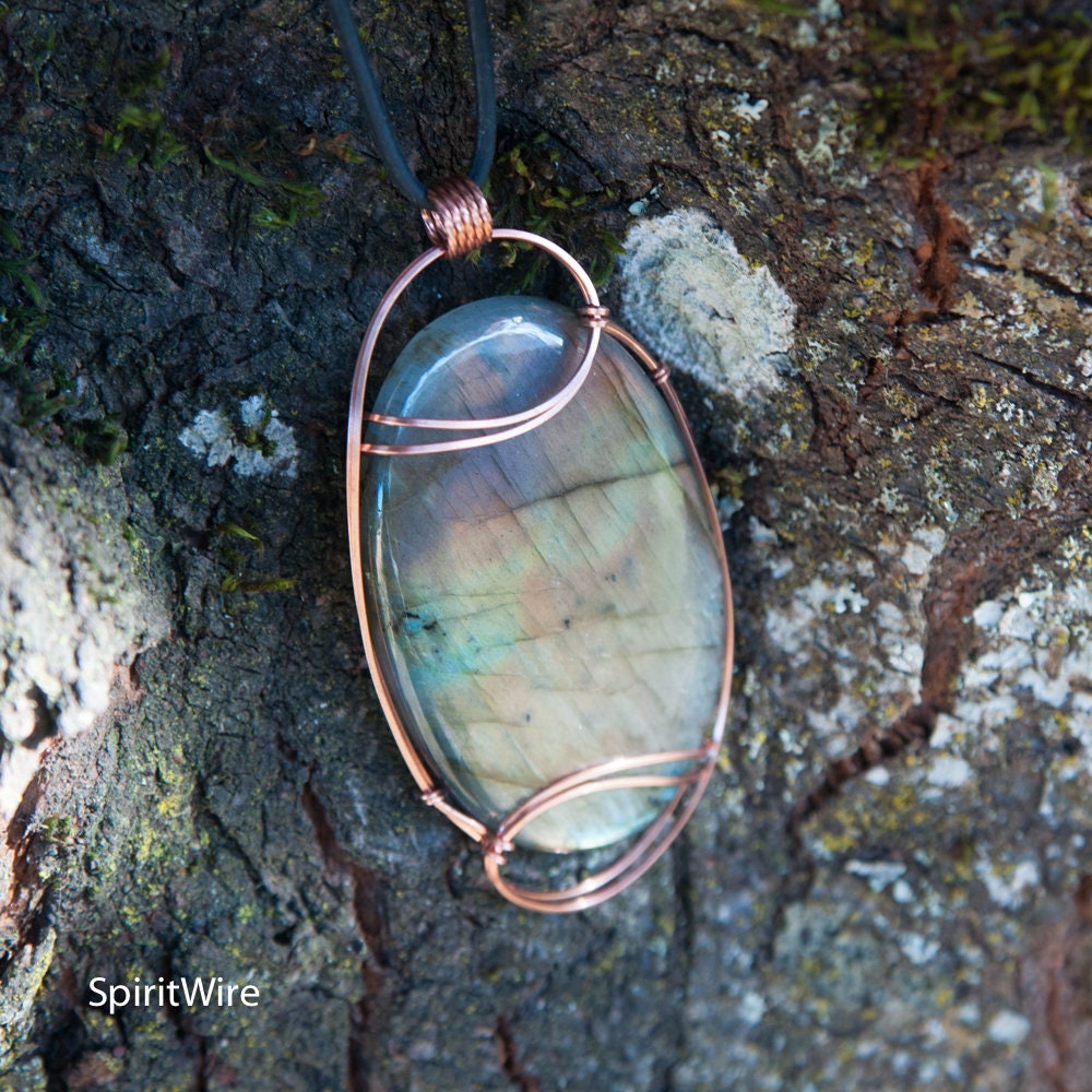 Very Large Multifire Spectrolite / Labradorite Pendant Copper | Etsy