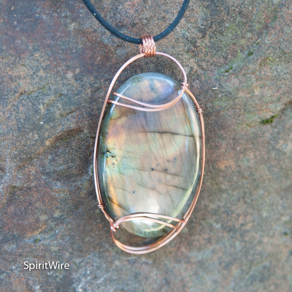 Very Large Multifire Spectrolite / Labradorite Pendant Copper | Etsy