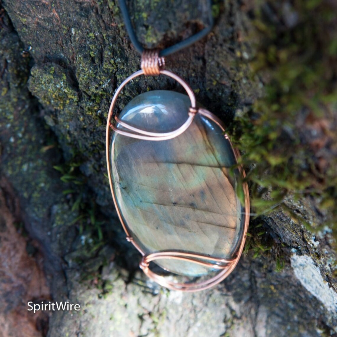 Very Large Multifire Spectrolite / Labradorite Pendant Copper | Etsy