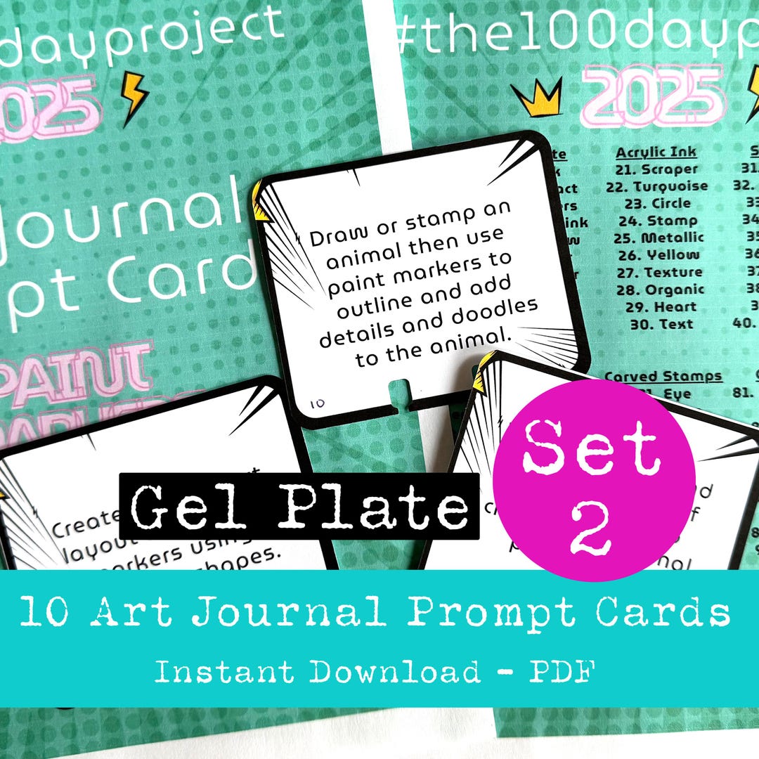 Gel Plate - Art Journal Prompt Cards - 100 Day Project - Day 11-20 - Etsy