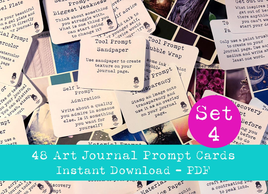 48 Art Journal Prompt Cards SET 4 | Printable PDF | Journal Prompt ...