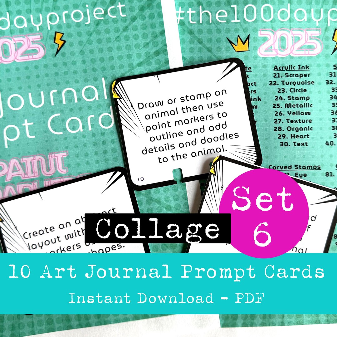 Collage - Art Journal Prompt Cards - 100 Day Project - Day 51-60 - Etsy