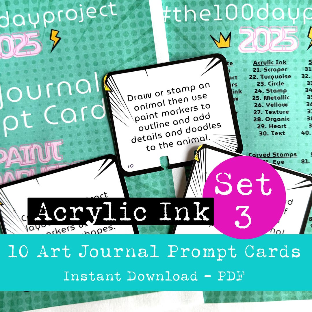 Acrylic Ink - Art Journal Prompt Cards - 100 Day Project - Day 21-30 - Etsy