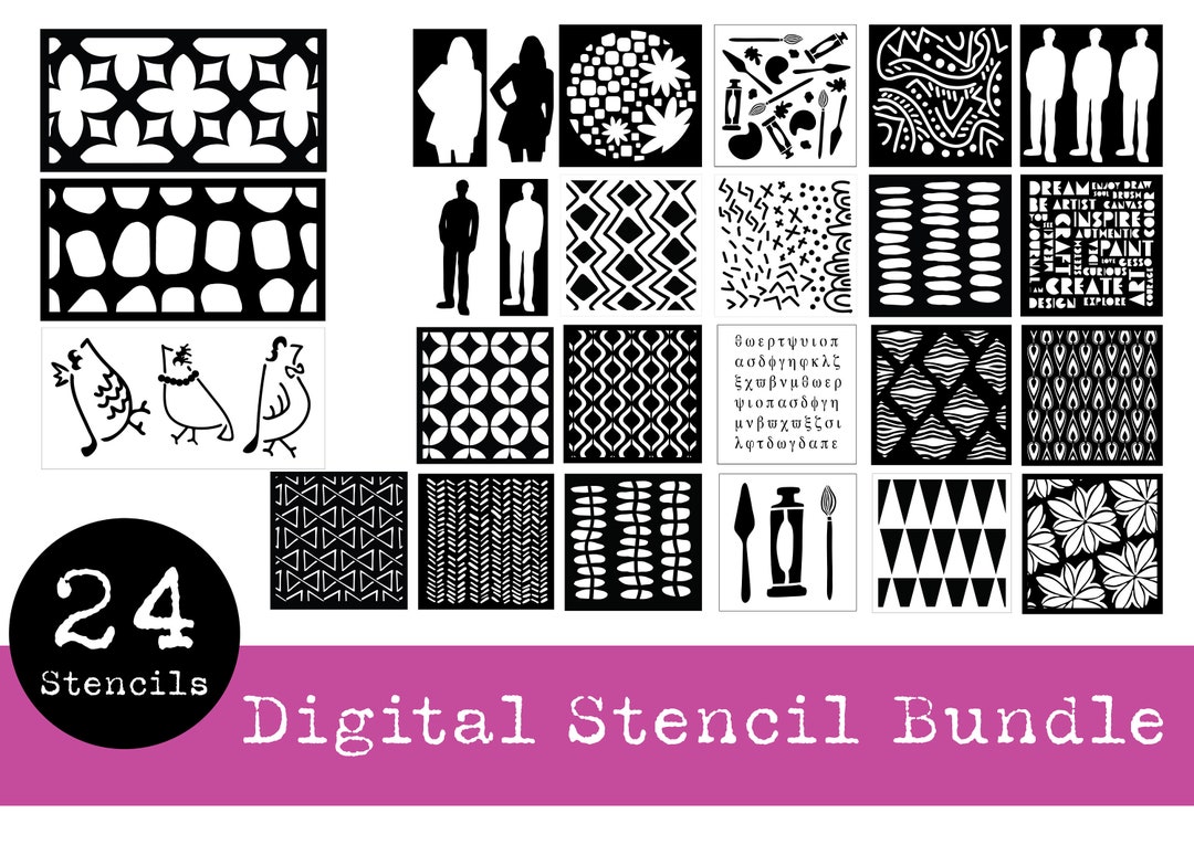 24 Stencil Bundle | Art Stencils | Digital Stencil | SVG | Vector File ...