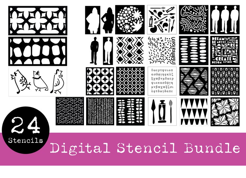 24 Stencil Bundle | Art Stencils | Digital Stencil | SVG | Vector File ...