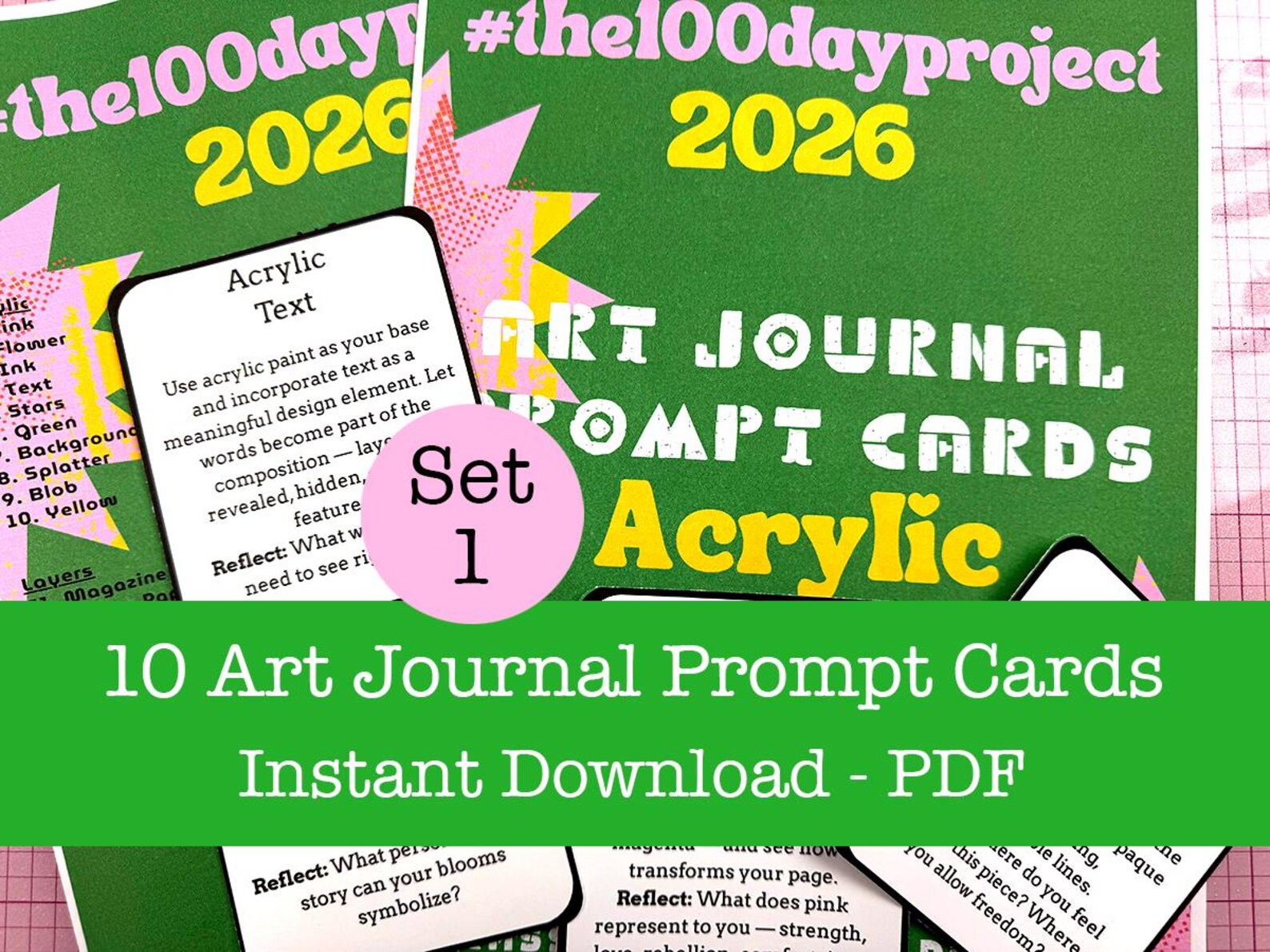 Acrylic - Art Journal Prompt Cards - 100 Day Project 2026- Day 1-10 - Etsy