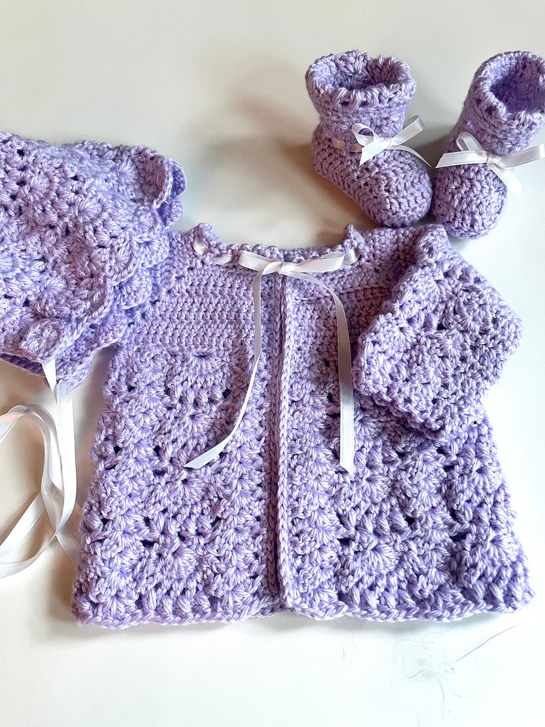 Lilac Baby Sweater Set, Size 0 to 3 Months, Baby Girl Sweater Set, Baby ...
