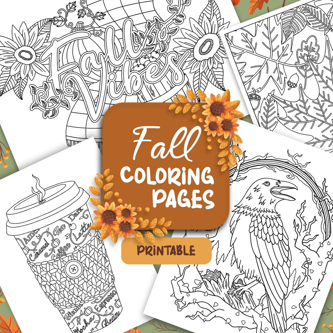 Fall Adult Coloring Pages | 3 Page Bundle - Etsy